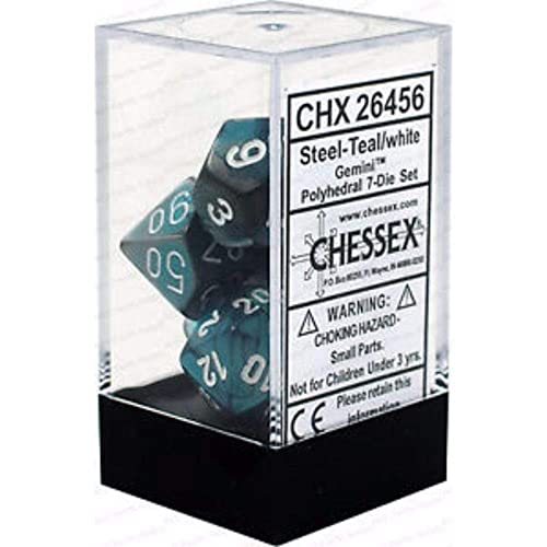 Chessex CHX26456 Dice-Gemini Steel-Teal/White Set, One Size, Multicolor