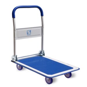 push cart dolly by wellmax, moving platform hand truck, foldable for easy storage and 360 degree swivel wheels with 330lb weight capacity, blue color