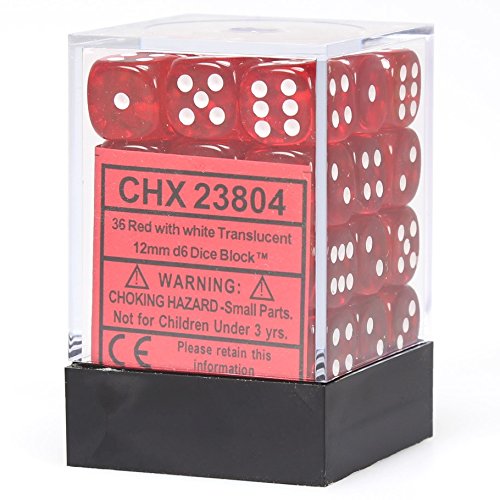 Chessex DND Dice Set-Chessex D&D Dice-12mm Translucent Red and White Plastic Polyhedral Dice Set-Dungeons and Dragons Dice Includes 36 Dice – D6, Various (CHX23804)