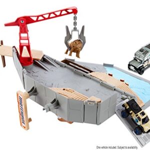 Jurassic World Toys Matchbox Harbor Rescue Playset, Dock, Ramps, Crane, Habitat Pen, Push Button Trigger, Triceratops Dino Action Figure, Off Road vehicle, Folds Up for Easy Storage, Portable