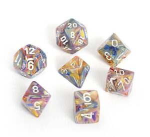 dnd dice set-chessex d&d dice-16mm festive carousel and white plastic polyhedral dice set-dungeons and dragons dice includes 7 dice - d4 d6 d8 d10 d12 d20 d% (chx27440)