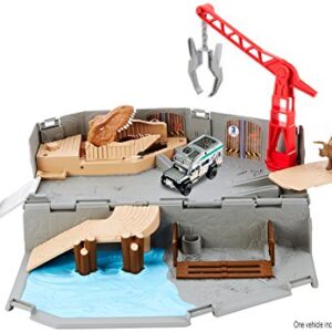 Jurassic World Toys Matchbox Harbor Rescue Playset, Dock, Ramps, Crane, Habitat Pen, Push Button Trigger, Triceratops Dino Action Figure, Off Road vehicle, Folds Up for Easy Storage, Portable