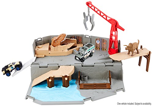 Jurassic World Toys Matchbox Harbor Rescue Playset, Dock, Ramps, Crane, Habitat Pen, Push Button Trigger, Triceratops Dino Action Figure, Off Road vehicle, Folds Up for Easy Storage, Portable