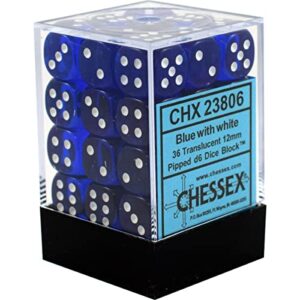 DND Dice Set-Chessex D&D Dice-12mm Translucent Blue and White Polyhedral Dice Set-Dungeons and Dragons Dice Includes 36 Dice D6 Translucent: 36D6 Various