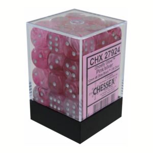 DND Dice Set-Chessex D&D Dice-12mm Ghostly Glow Pink and Silver Polyhedral Dice Set-Dungeons and Dragons Dice Includes 36 Dice – D6 (CHX27924)