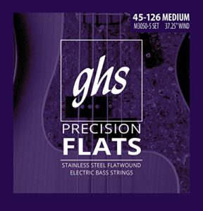 ghs strings, 5-string bass precision flats, stainless steel flatwound, 37.25" winding, medium (45-126) (m3050-5)