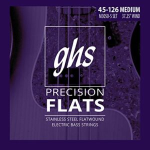 GHS Strings, 5-String Bass Precision Flats, Stainless Steel Flatwound, 37.25" Winding, Medium (45-126) (M3050-5)