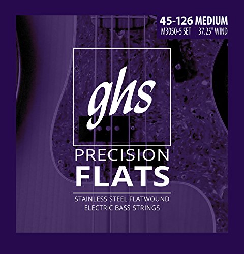 GHS Strings, 5-String Bass Precision Flats, Stainless Steel Flatwound, 37.25" Winding, Medium (45-126) (M3050-5)