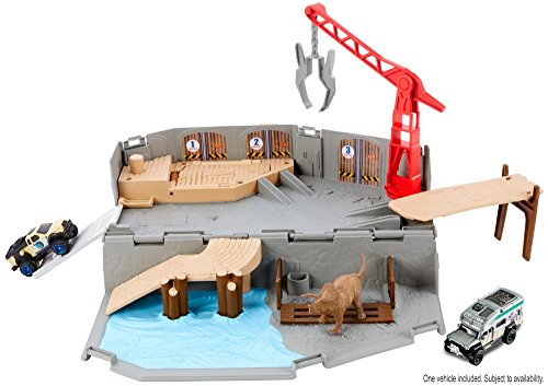 Jurassic World Toys Matchbox Harbor Rescue Playset, Dock, Ramps, Crane, Habitat Pen, Push Button Trigger, Triceratops Dino Action Figure, Off Road vehicle, Folds Up for Easy Storage, Portable