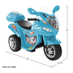 Lil' Rider Electric Motorcycle for Kids ? 3-Wheel Trike - Battery Powered Motorbike for Kids Ages 3-6 ? Fun Decals, Reverse, and Headlights (Blue), (80-FL238D-B)