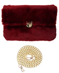 c.c women's evening faux fur fuzzy crossbody shoulder bag envelope clutch purse, burgundy