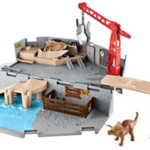 Jurassic World Toys Matchbox Harbor Rescue Playset, Dock, Ramps, Crane, Habitat Pen, Push Button Trigger, Triceratops Dino Action Figure, Off Road vehicle, Folds Up for Easy Storage, Portable