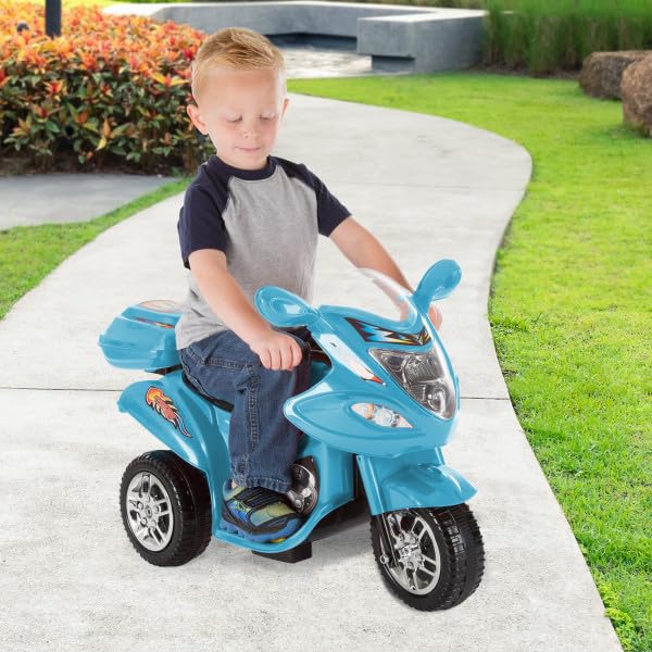 Lil' Rider Electric Motorcycle for Kids ? 3-Wheel Trike - Battery Powered Motorbike for Kids Ages 3-6 ? Fun Decals, Reverse, and Headlights (Blue), (80-FL238D-B)