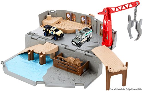 Jurassic World Toys Matchbox Harbor Rescue Playset, Dock, Ramps, Crane, Habitat Pen, Push Button Trigger, Triceratops Dino Action Figure, Off Road vehicle, Folds Up for Easy Storage, Portable