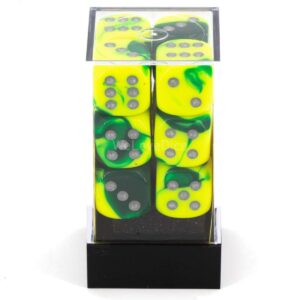 DND Dice Set-Chessex D&D Dice-16mm Gemini Green, Yellow, and Silver Plastic Polyhedral Dice Set-Dungeons and Dragons Dice Includes 12 Dice – D6, Various (CHX26654)