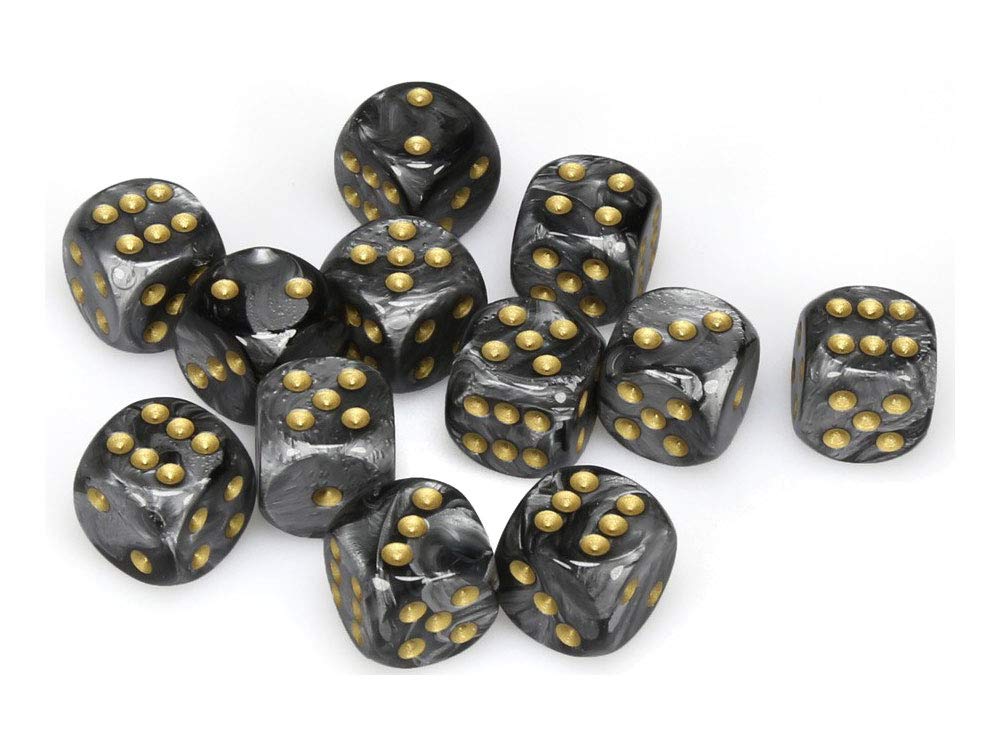 DND Dice Set-Chessex D&D Dice-16mm Lustrous Black and Gold Plastic Polyhedral Dice Set-Dungeons and Dragons Dice Includes 12 Dice – D6,Various,CHX27698