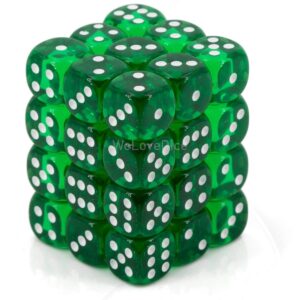 chessex dnd dice set d&d dice-12mm translucent green and white plastic polyhedral dice set-dungeons and dragons dice includes 36 dice – d6, various (chx23805)