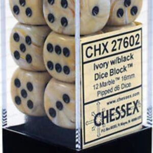 DND Dice Set-Chessex D&D Dice-12mm Marble Ivory and Black Plastic Polyhedral Dice Set-Dungeons and Dragons Dice Includes 12Dice - D6, Various (CHX27602)