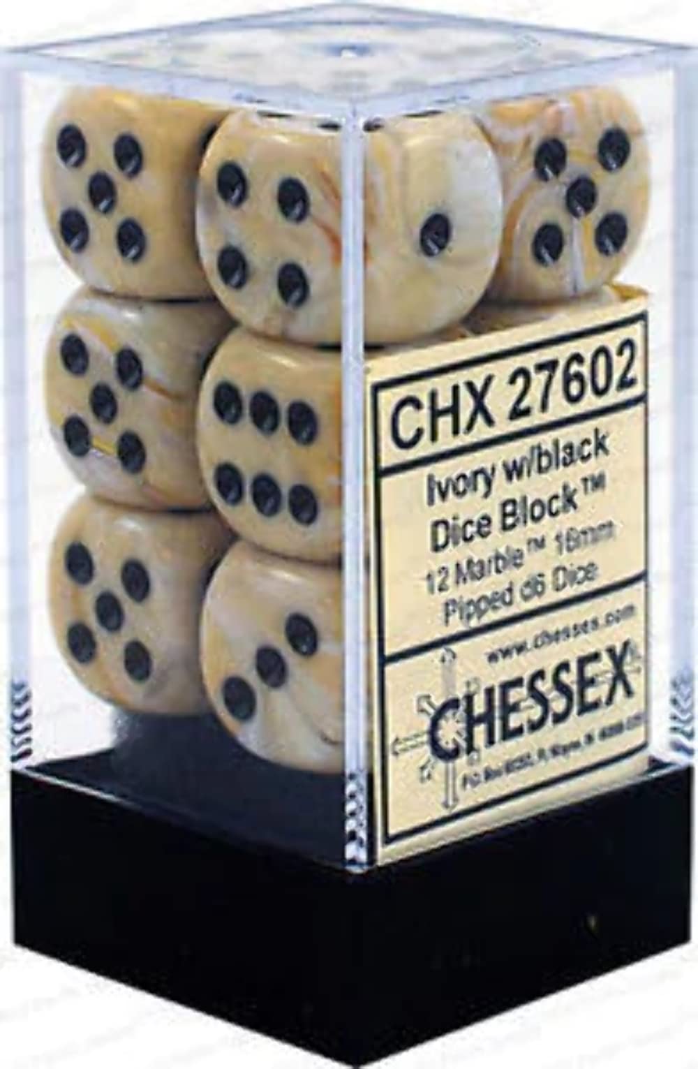 DND Dice Set-Chessex D&D Dice-12mm Marble Ivory and Black Plastic Polyhedral Dice Set-Dungeons and Dragons Dice Includes 12Dice - D6, Various (CHX27602)