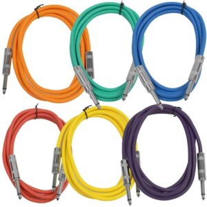 seismic audio speakers guitar cables, ts ¼” guitar cables, male to male, 6 feet, multicolor guitar cables, pack of 6