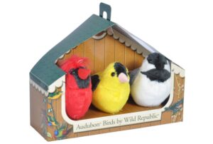 wild republic audubon birds collection with authentic bird sounds, northern cardinal, american goldfinch, chickadee, bird toys for kids and birders 3 count (pack of 1)