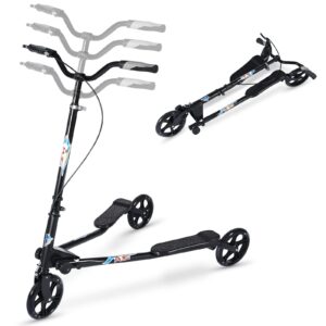 aodi 3 wheel foldable scooter swing scooter tri slider kick wiggle scooters push drifting with adjustable handle for boys/girl/adult age 8 years old and up