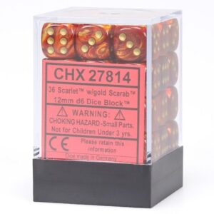 chessex dnd dice set-chessex d&d dice-12mm scarab scarlet and gold plastic polyhedral dice set-dungeons and dragons dice ludes 36 dice – d6, various (chx27814)