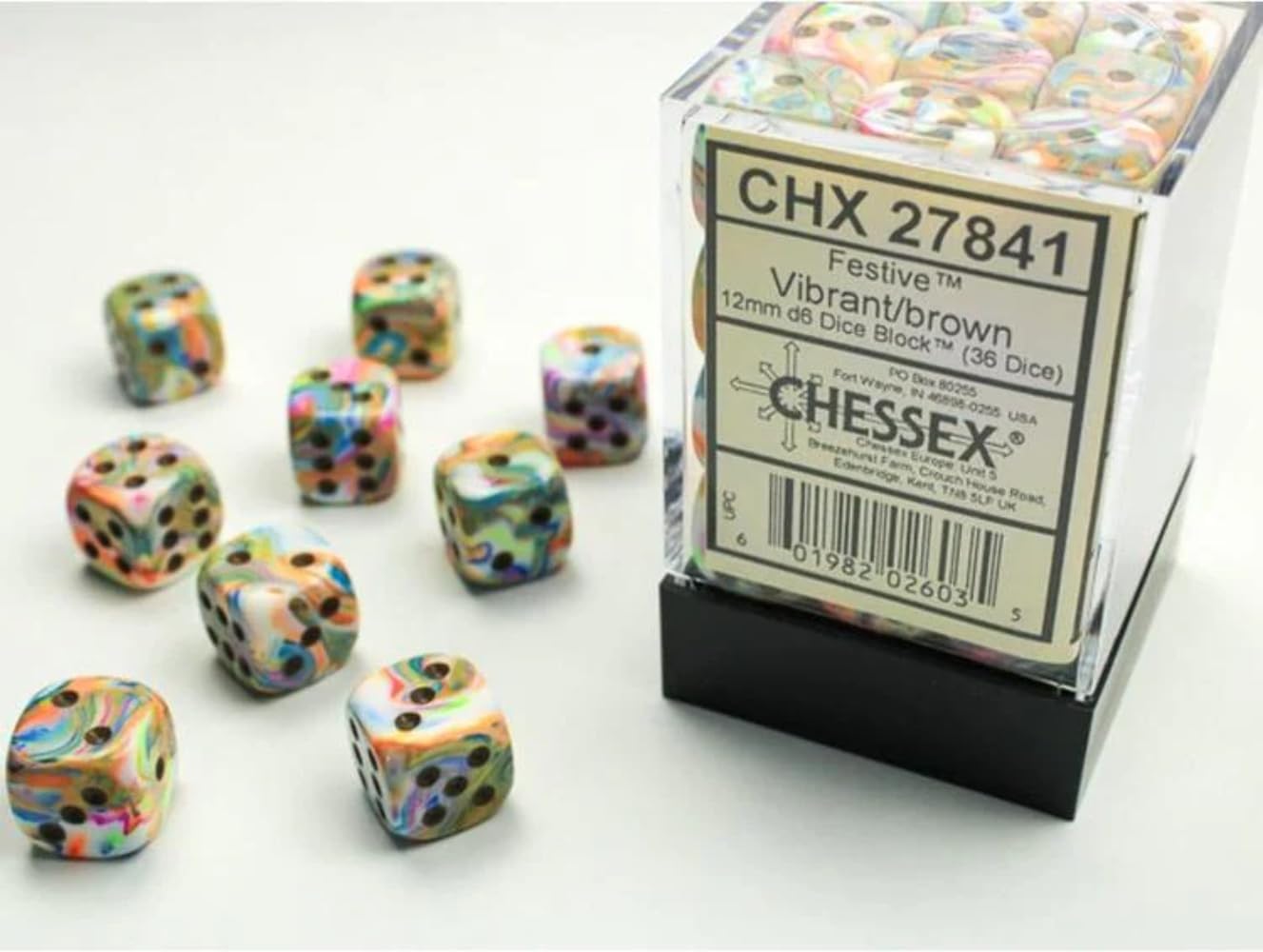 DND Dice Set-Chessex D&D Dice-12mm Festive Vibrant and Brown Plastic Polyhedral Dice Set-Dungeons and Dragons Dice Includes 36 Dice – D6 (CHX27841)