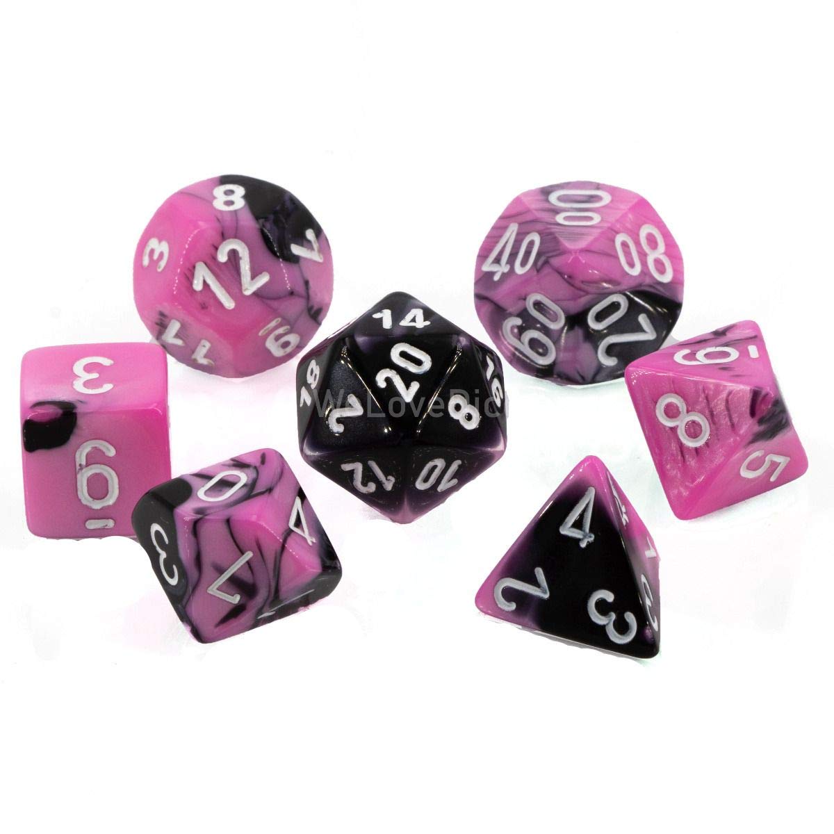 Chessex GeminiT Polyhedral 7-Die Set, Black/Pink/White,26430CHX