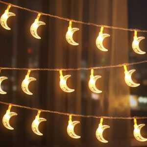 acelist ramadan decor moon string lights battery operated 40 led ramadan mubarak lights for crescent party, ramadan decorations for home, wedding, garden, living rooms，indoor，outdoor