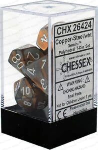 chessex chx26424 dice-gemini copper-steel/white set