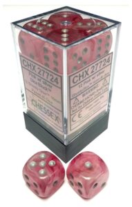 chessex dnd dice set-16mm ghostly glow pink and silver plastic polyhedral dice set-dungeons and dragons dice includes 12 dice – d6, various (chx27724)