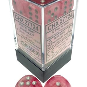 Chessex DND Dice Set-16mm Ghostly Glow Pink and Silver Plastic Polyhedral Dice Set-Dungeons and Dragons Dice Includes 12 Dice – D6, Various (CHX27724)