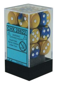 dnd dice set-chessex d&d dice-16mm gemini blue, gold, and white plastic polyhedral dice set-dungeons and dragons dice includes 12 dice – d6, (chx26622)