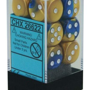 DND Dice Set-Chessex D&D Dice-16mm Gemini Blue, Gold, and White Plastic Polyhedral Dice Set-Dungeons and Dragons Dice Includes 12 Dice – D6, (CHX26622)