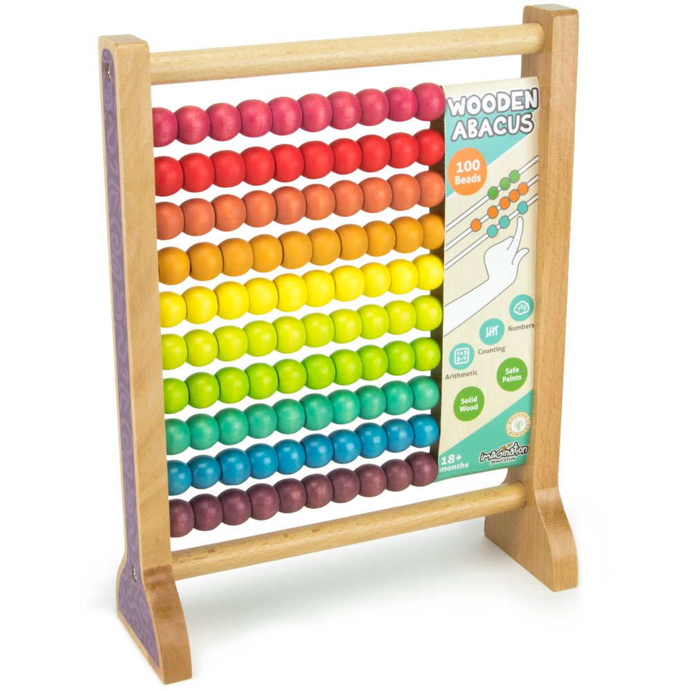 Imagination Generation Wooden Abacus Classic Counting Tool, Counting Frame Educational Toy with 100 Colorful Beads