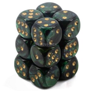 chessex dice dnd dice set-chessex d&d dice-16mm borealis scarab jade and gold plastic polyhedral dice set-dungeons and dragons dice includes 12 dice – d6, various (chx27615)