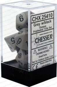 chessex dnd dice set-chessex d&d dice-16mm opaque dark grey and black plastic polyhedral dice set-dungeons and dragons dice ludes 7 dice - d4 d6 d8 d10 d12 d20 d%, various (chx25410)