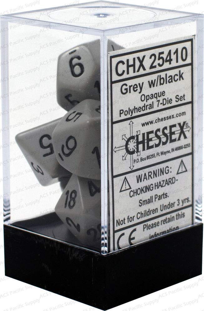 Chessex DND Dice Set-Chessex D&D Dice-16mm Opaque Dark Grey and Black Plastic Polyhedral Dice Set-Dungeons and Dragons Dice ludes 7 Dice - D4 D6 D8 D10 D12 D20 D%, Various (CHX25410)