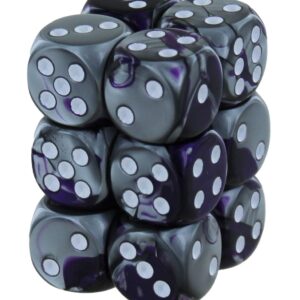 DND Dice Set-Chessex D&D Dice-16mm Gemini Purple, Steel, and White Plastic Polyhedral Dice Set-Dungeons and Dragons Dice Includes 12 Dice – D6