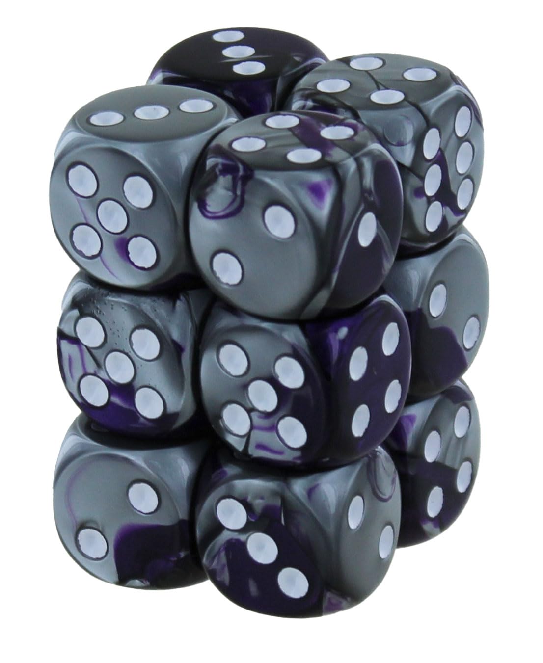 DND Dice Set-Chessex D&D Dice-16mm Gemini Purple, Steel, and White Plastic Polyhedral Dice Set-Dungeons and Dragons Dice Includes 12 Dice – D6