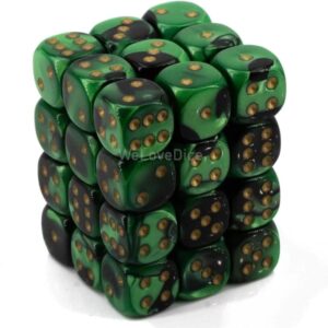 chessex d&d dice-12mm gemini black, green, and gold plastic polyhedral dice set-dungeons and dragons dice includes 36 dice – d6, (chx26839)