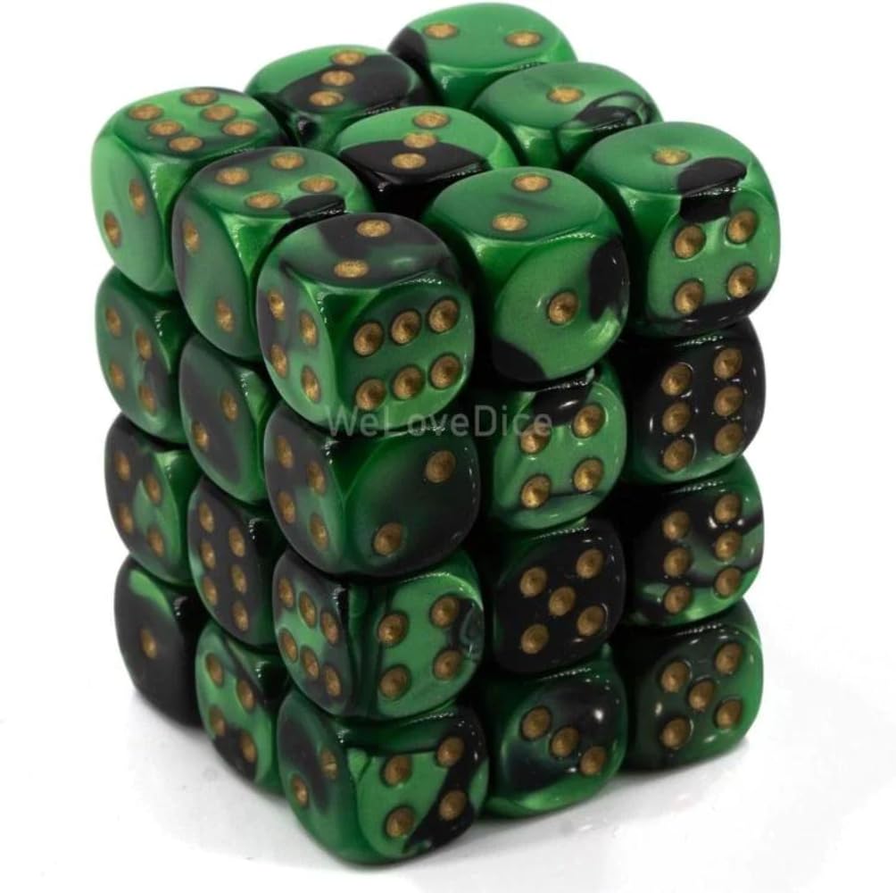 Chessex D&D Dice-12mm Gemini Black, Green, and Gold Plastic Polyhedral Dice Set-Dungeons and Dragons Dice Includes 36 Dice – D6, (CHX26839)