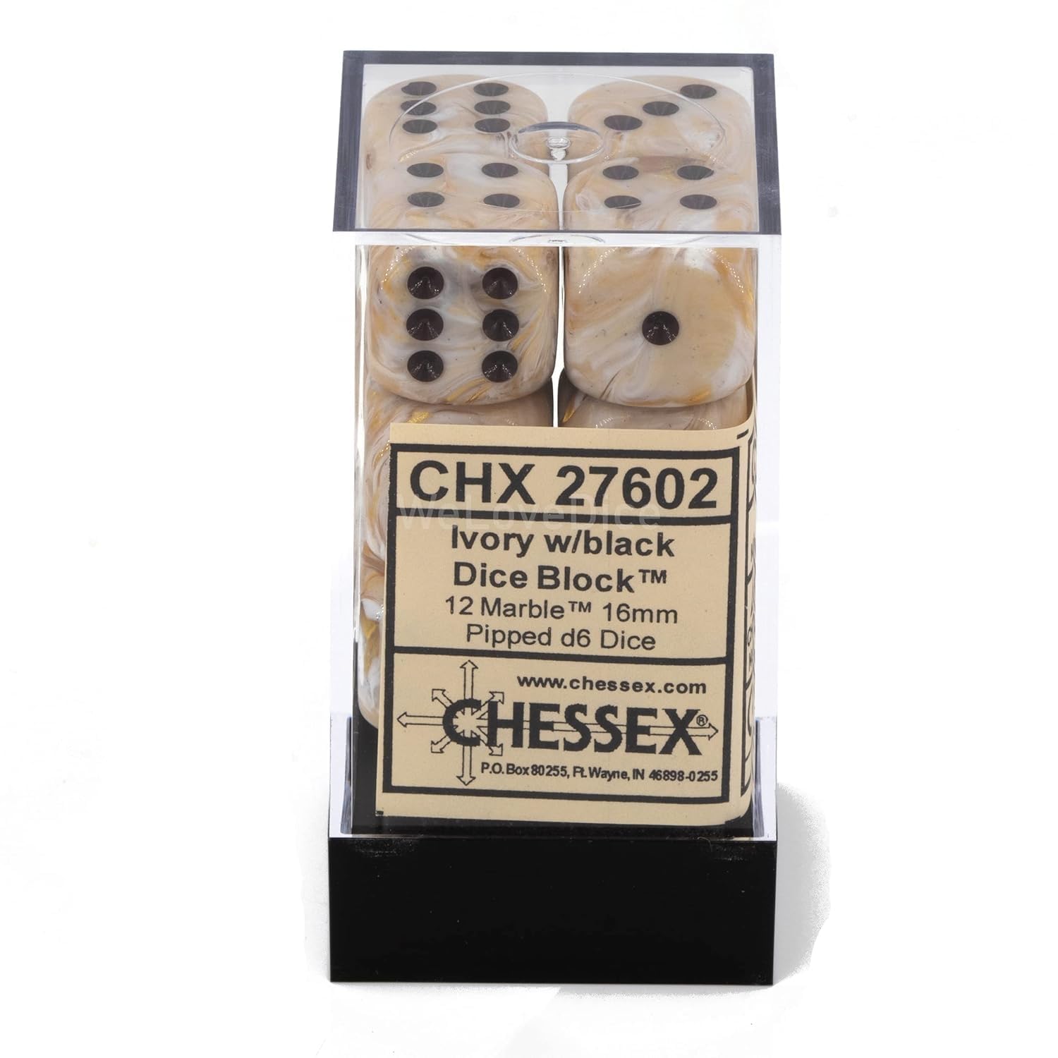 DND Dice Set-Chessex D&D Dice-12mm Marble Ivory and Black Plastic Polyhedral Dice Set-Dungeons and Dragons Dice Includes 12Dice - D6, Various (CHX27602)