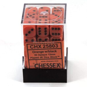 DND Dice Set-Chessex D&D Dice-12mm Opaque Orange and Black Plastic Polyhedral Dice Set-Dungeons and Dragons Dice Includes 36 Dice – D6