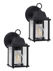 coramdeo outdoor wall porch light, wall sconce for porch, patio, deck and more, e26 medium base socket, suitable for wet location, black powder coat cast aluminum with beveled glass 2 pack