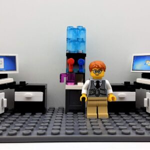 CUSTOM TOYS & HOBBIES INC Building Bricks Businessman Lawyer Full Office Setup 2 L Desks Keyboards Computers Water Cooler & Minifigure Miniature AFOL Holiday Birthday Gift for Kids