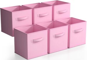 sorbus storage cubes - 11 inch foldable fabric baskets for organizing pantry, closet, shelf, toy box, cubby - 6 collapsible cloth cube storage bins for home, nursery, playroom, bedroom (pastel pink)