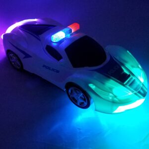 Battery Operated Bump and Go Transforming Toys for Kids -Auto Transforming Auto Robots Action Figure and Toy Vehicles - Realistic Engine Sounds & Beautiful Flash Lights (White Police Car)