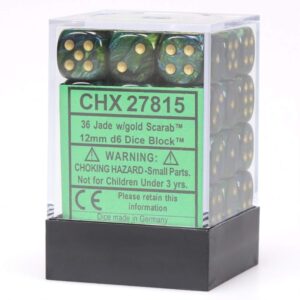 chessex dice dnd dice set-chessex d&d dice-12mm scarab jade and gold plastic polyhedral dice set-dungeons and dragons dice includes 36 dice – d6, various (chx27815)